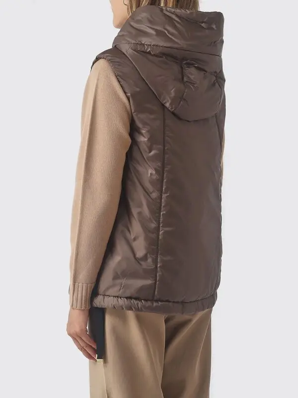 Max Mara Padded Technical Fabric Vest With Drawstring Hood - Cocoa