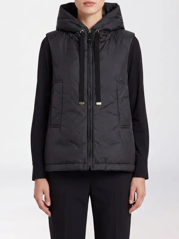 Max Mara Padded Technical Fabric Vest With Hood And High Neck - Green