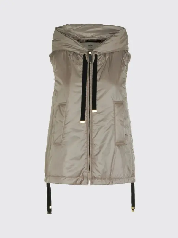 Max Mara Padded Technical Fabric Vest With Drawstring Hood - Sand