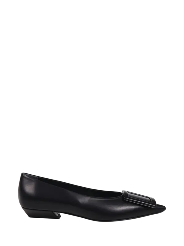 ROGER VIVIER Gommettine Bovine Leather Ballet Flats With Logo Buckle - Black