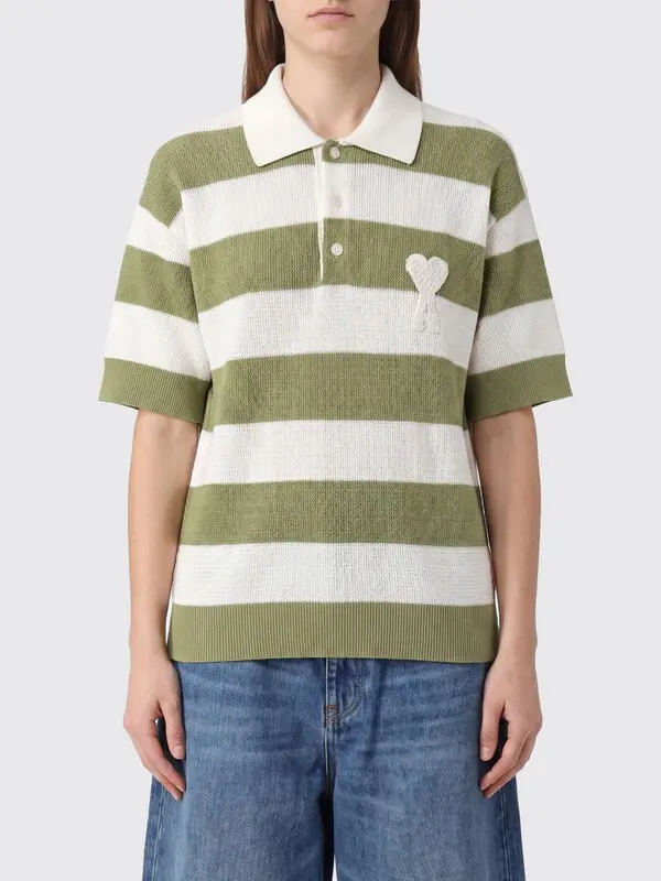 AMI Paris Striped Polo Shirt - Kaki