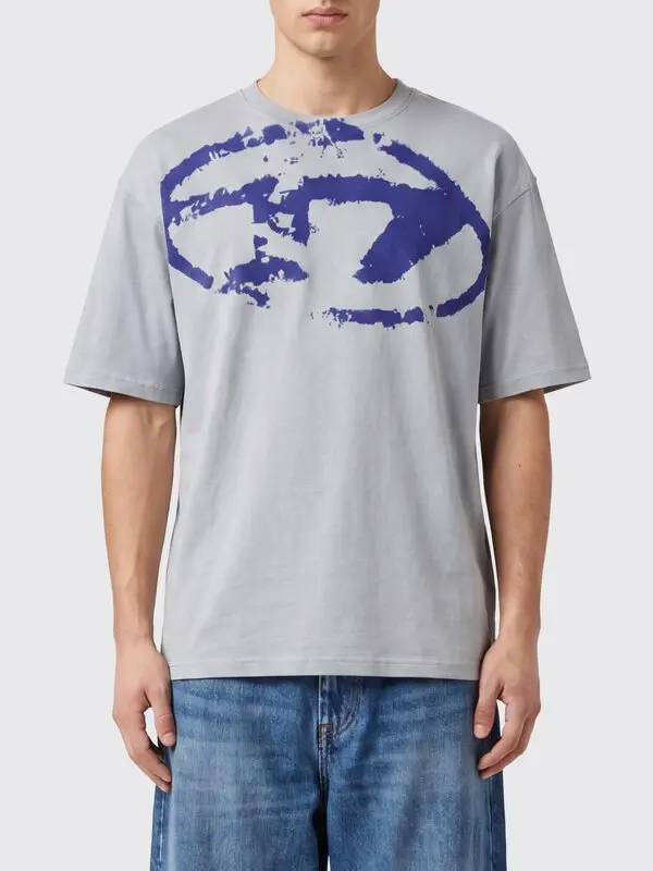 DIESEL® Crewneck Cotton T-shirt With -effect Oval D Logo - Dust