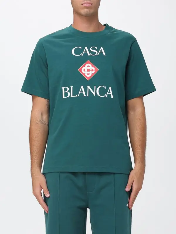Casablanca Organic Cotton Crew Neck T-shirt With Logo Print - Green