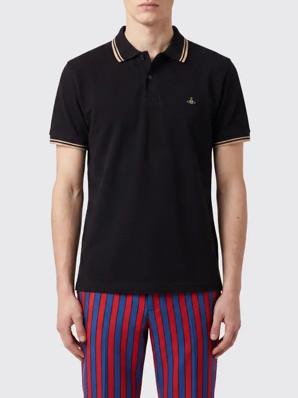 VIVIENNE WESTWOOD Orb Logo Cotton Polo With Contrast Tipping - Black
