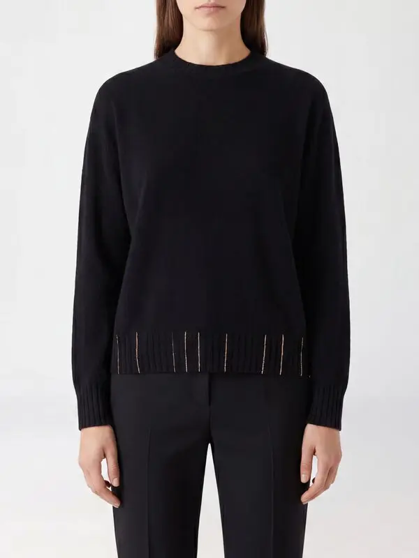 Fabiana Filippi Virgin Wool, Silk, And Cashmere Crewneck Jumper With Monili - Blue