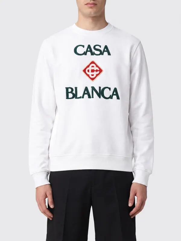 Casablanca Crewneck Jumper In Organic Cotton With Contrasting Front Logo - White