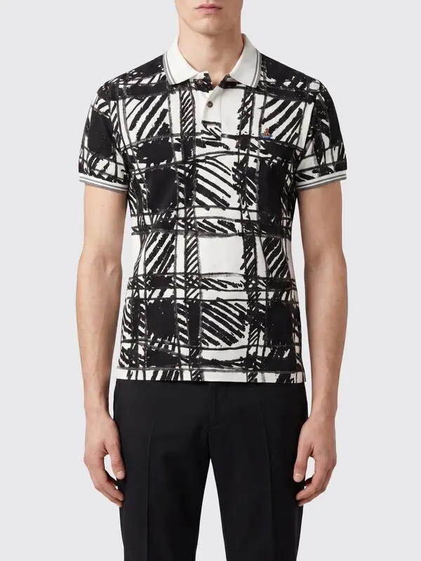 VIVIENNE WESTWOOD Slim Fit Orb Logo Abstract Print Cotton Polo - Black