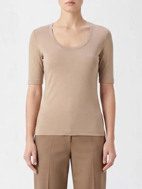 Fabiana Filippi Short-sleeved T-shirt In Cotton With Crew Neck - Coffee