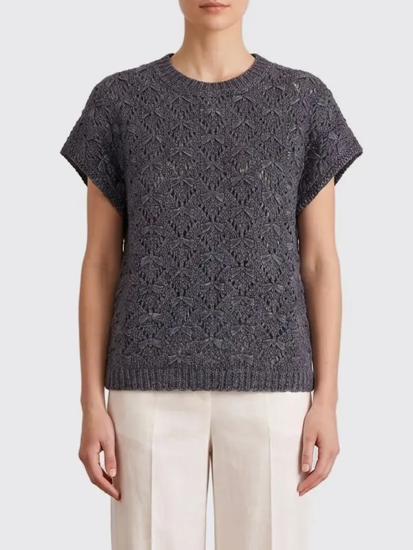Fabiana Filippi Short-sleeved Crewneck Top - Grey 1