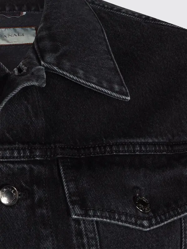 Canali Cotton Denim Shirt Jacket With Patch Pockets