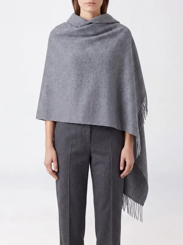 Fabiana Filippi High-neck Wool Blend Cape With Fringe - Grey