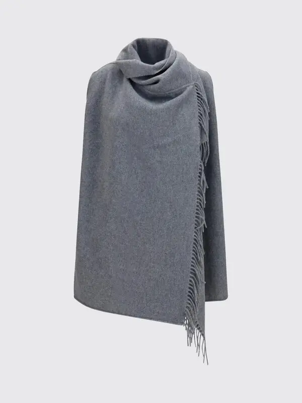 Fabiana Filippi High-neck Wool Cape With Concealed Closure And Fringes - Grey