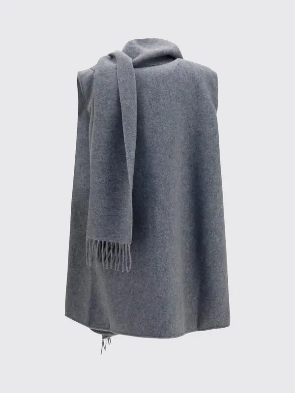Fabiana Filippi High-neck Wool Cape With Concealed Closure And Fringes - Grey