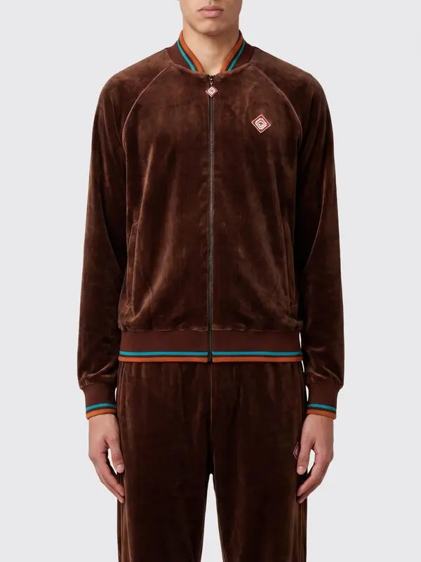 Casablanca Velvet Bomber Jumper With Zip Closure And Contrasting Logo