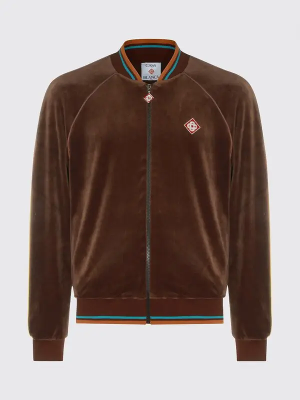 Casablanca Velvet Bomber Jumper With Zip Closure And Contrasting Logo