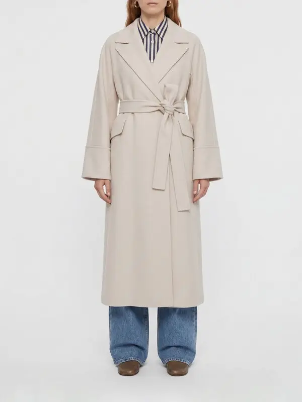 Max Mara S Virgin Wool Long Robe Coat - Beige