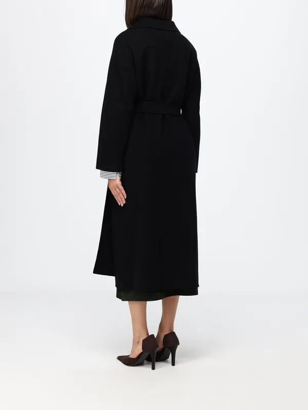 Max Mara S Virgin Wool Long Robe Coat - Black