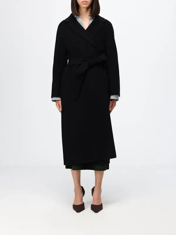 Max Mara S Virgin Wool Long Robe Coat - Black
