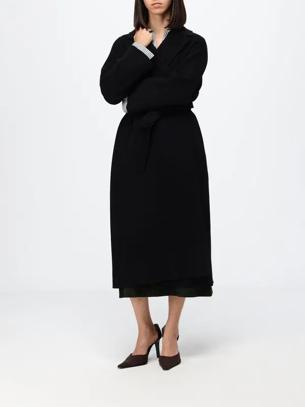 Max Mara S Virgin Wool Long Robe Coat - Black