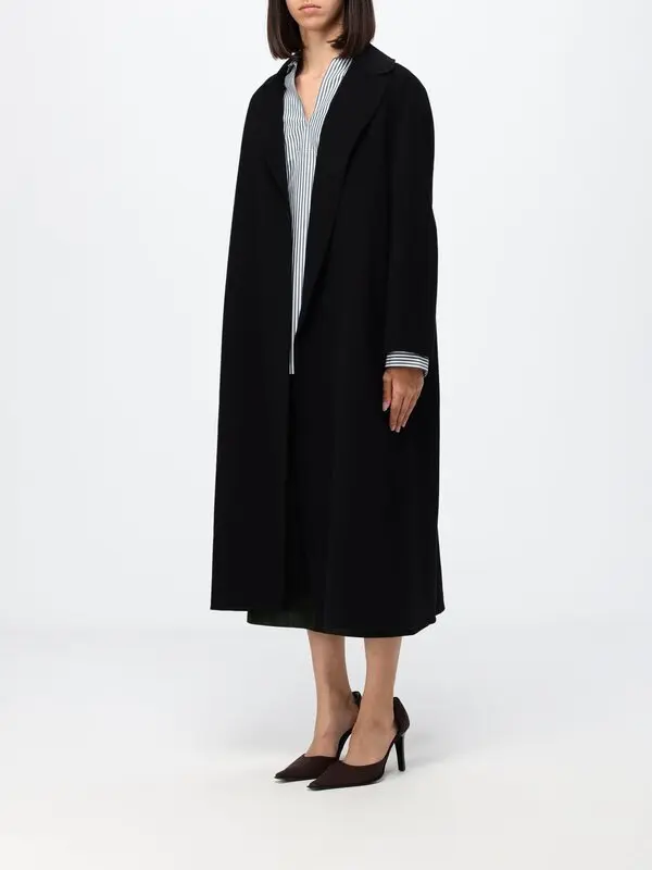Max Mara S Virgin Wool Long Robe Coat - Black