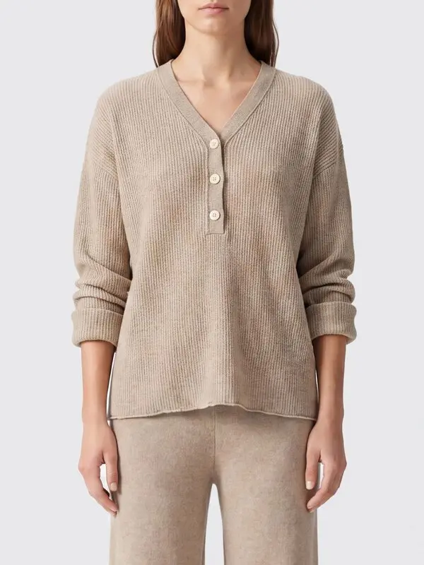 ATOMO FACTORY Linen Blend V-neck Jumper With Three-button Closure