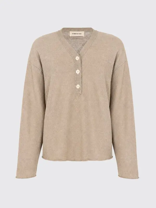 ATOMO FACTORY Linen Blend V-neck Jumper With Three-button Closure