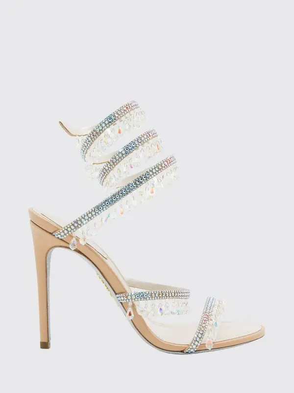 Rene Caovilla Crystal Embellished Stiletto Heel Sandals - Beige