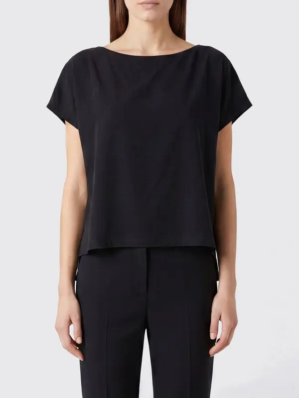 Liviana Conti Pure Cotton Crew Neck T-shirt With Short Sleeves And Dropped Shoulders - Black