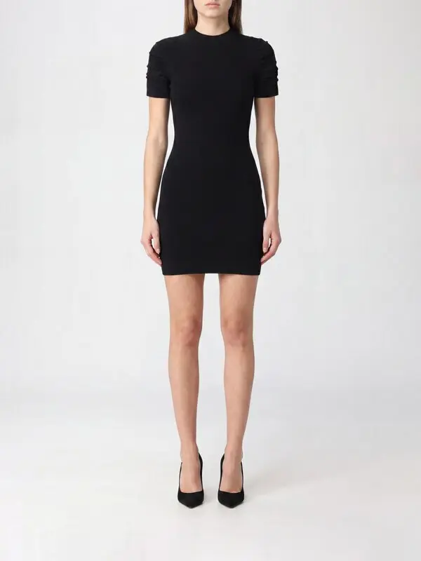 Alexander Wang Sheath Mini Dress With Ruched Shoulders And Contrast Logo