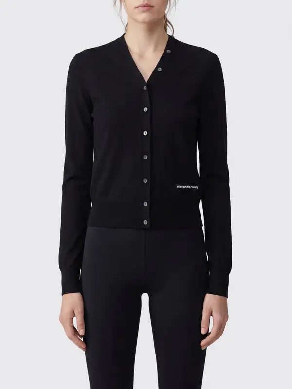 Alexander Wang V-neck Wool Cardigan With Contrast Logo - Black