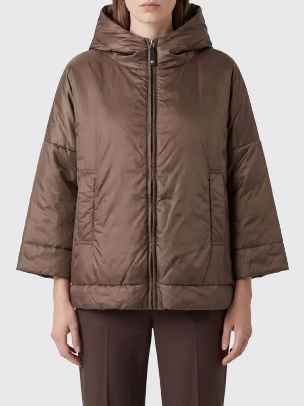 Max Mara Hooded Short Down Jacket In Technical Fabric With Dropped Shoulders - Brown