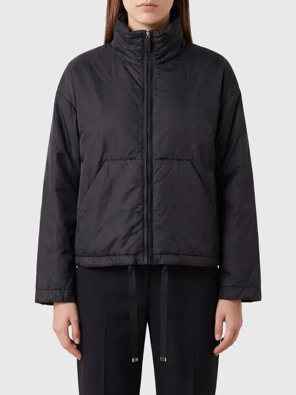 Max Mara Short Down Jacket With High Neck And Drawstring Hem - Black