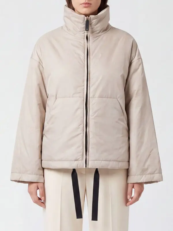 Max Mara Short Down Jacket In Technical Fabric With High Neck And Drawstring Hem - Ice