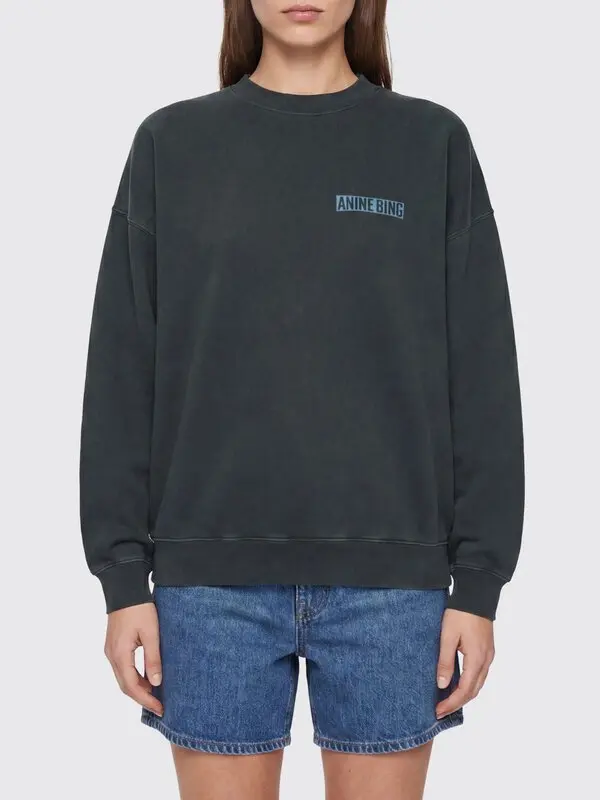 ANINE BING Cotton Crewneck Sweatshirt With Relaxed Fit And Back Logo Graphic - Black