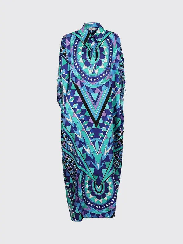 Emilio Pucci Geometric Print Silk Midi Dress