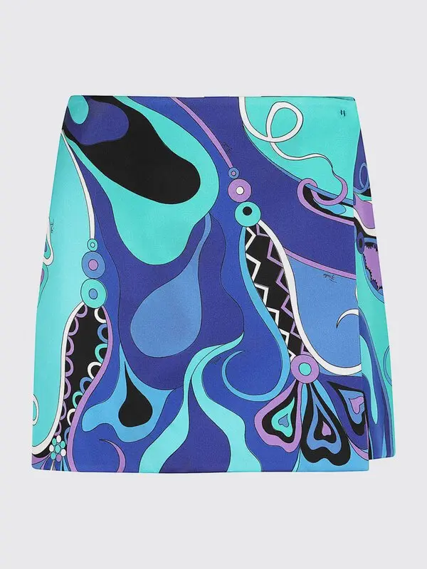 Emilio Pucci Abstract Print Silk Pencil Mini Skirt With Contrast Logo