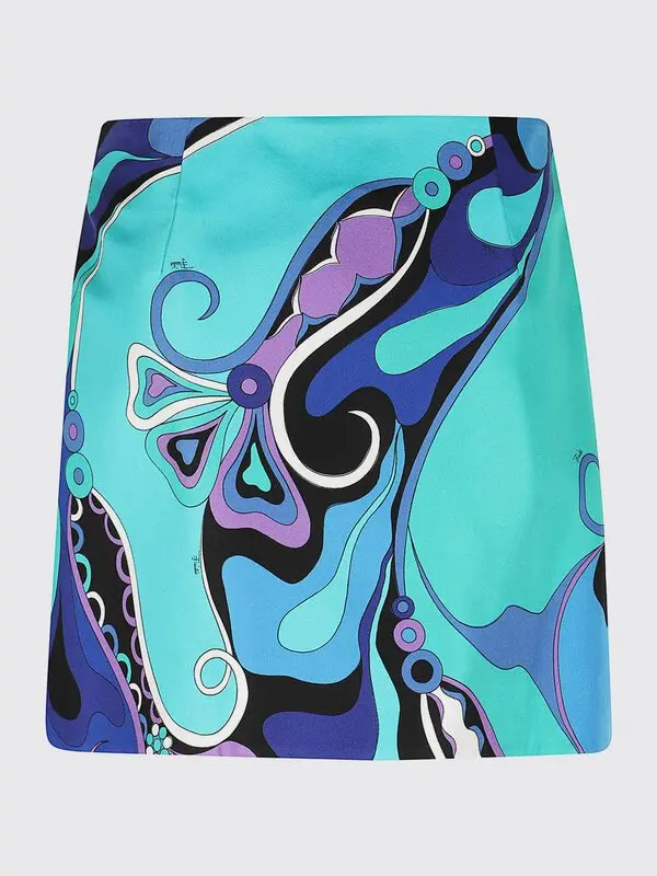 Emilio Pucci Abstract Print Silk Pencil Mini Skirt With Contrast Logo