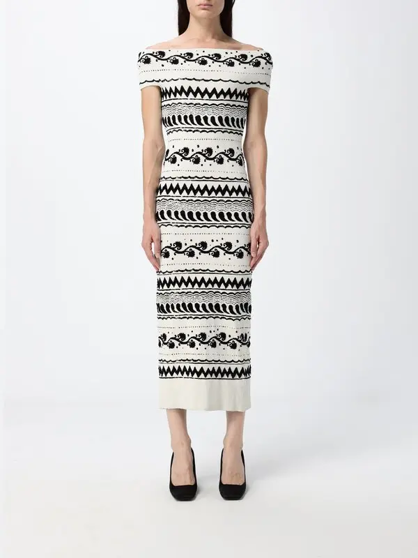 Alberta Ferretti Off-the-shoulder Midi Dress With Ethnic Pattern - Multicolor
