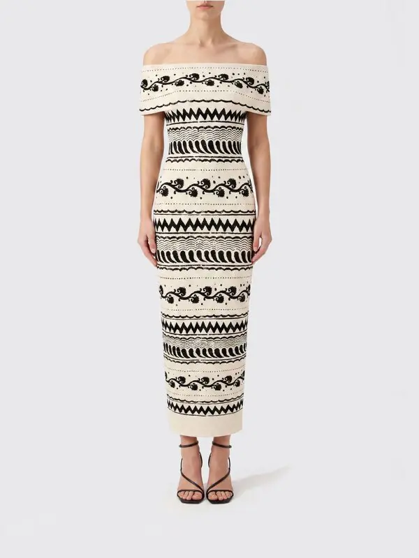 Alberta Ferretti Off-the-shoulder Midi Dress With Ethnic Pattern
