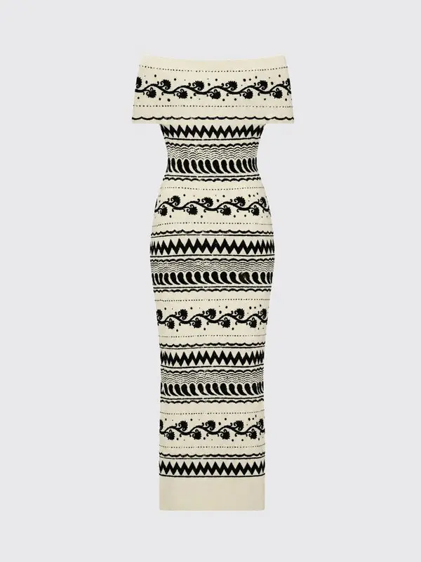 Alberta Ferretti Off-the-shoulder Midi Dress With Ethnic Pattern