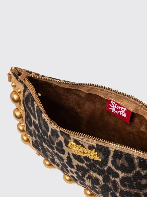SECRET PON-PON Studded Leopard Print Crossbody Bag - Multicolor