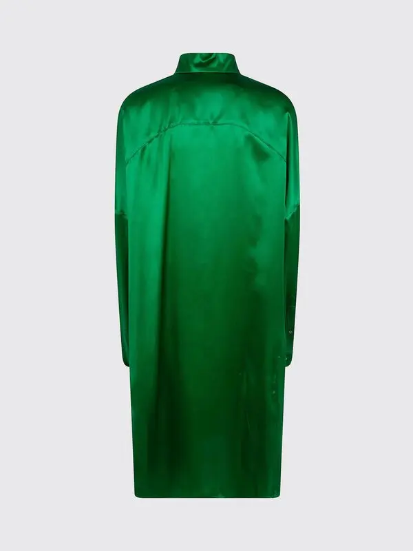 Dries Van Noten Long Sleeve Silk Midi Shirt Dress - Green