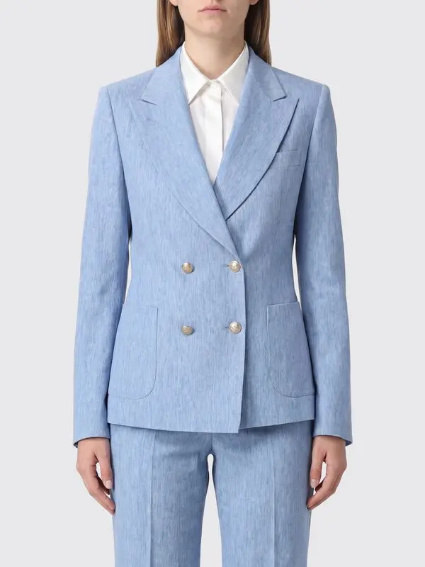 Tagliatore Double-breasted Blazer In Linen And Cotton Blend With Peak Lapels