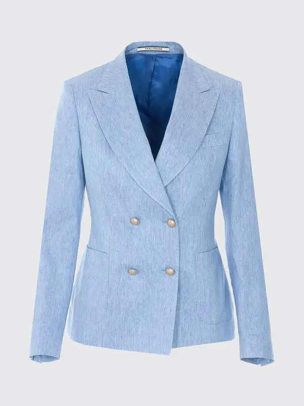 Tagliatore Double-breasted Blazer In Linen And Cotton Blend With Peak Lapels