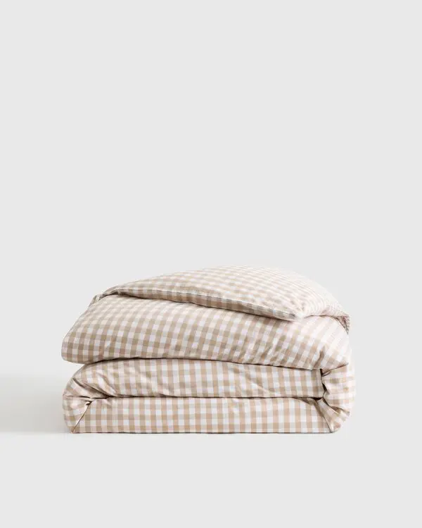 Quince Organic Crisp Percale Gingham Duvet Cover - Cafe