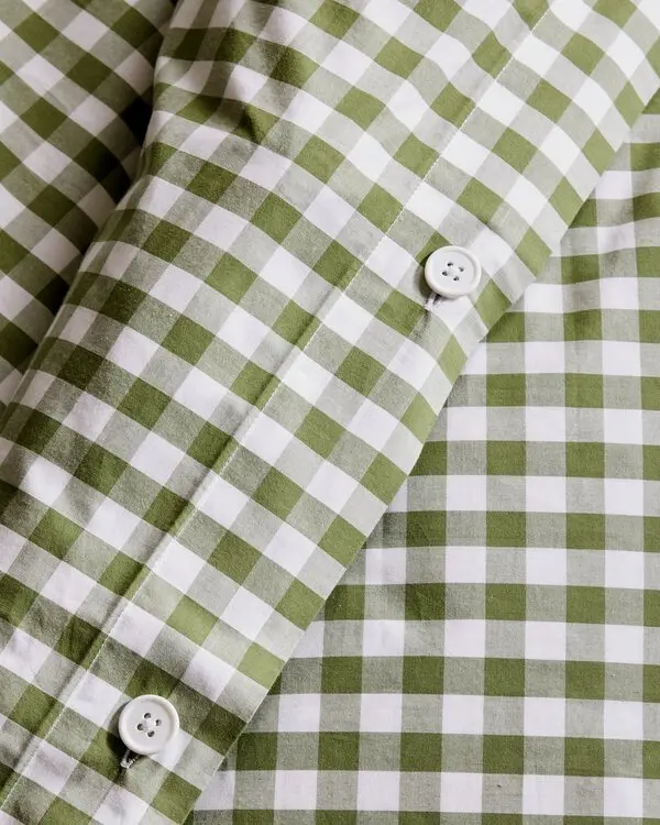 Quince Organic Crisp Percale Gingham Duvet Cover - Olive