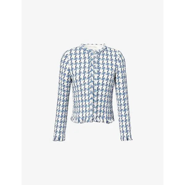 ME+EM Heritage Houndstooth-print Short Tweed Jacket - Navy/soft White