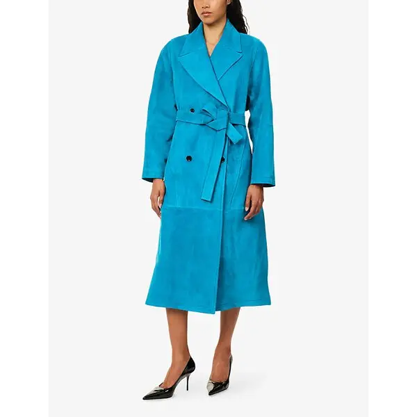 Alaïa Double-breasted Suede Leather Trench Coat