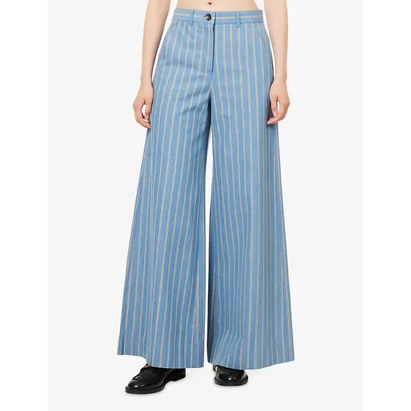 ME+EM Striped Wide-leg Cotton Trousers