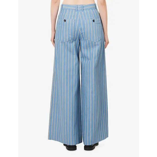 ME+EM Striped Wide-leg Cotton Trousers